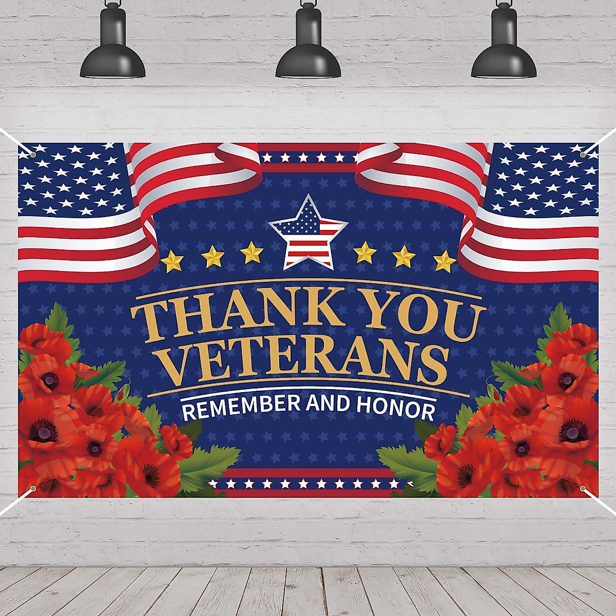 Veterans Day Decorations Photography Red Poppies Thank You Veterans Day Banner 4th of July Patriotic Fourth of July Veterans Day Backdrop Remember and Honor Decorations and Supplies for Party
