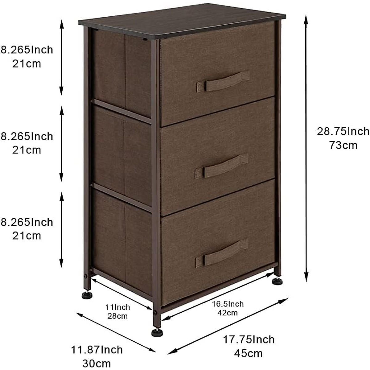 AFFAVON Stylish and Space-Saving Fabric Dresser Storage Chest with Sturdy Steel Frame, Wood Top & Handles - Perfect for Organizing Your Home, Bedroom, Hallway, Entryway, Closets and Nurseries (Brown)