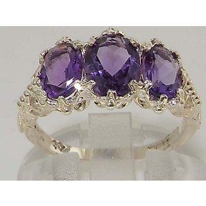 925 Sterling Silver Real Genuine Amethyst Womens Promise Ring - Size 9