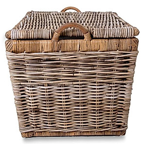 The Basket Lady Lift-Off Lid Wicker Storage Basket, Large, 24.5 in L x 18 in W x 17.5 in H, Serene Grey…