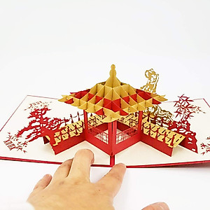 POP CARD EXPRESS Asian Pavilion Pop Up Greeting Card - Birthday Card, Just Because, Graduation Card, Valentine's Day Card, Anniversary Card, Wedding Card, Thank You Card (Asian Pavilion Pop Up Card)