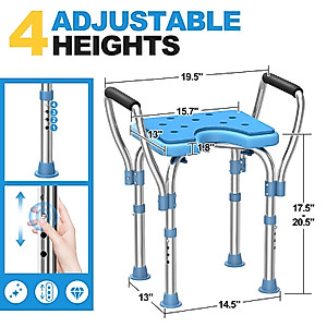 Medhelp Shower Chair with Arms for Inside Shower - Heavy Duty Shower Bench with Cutout Seat - Upgraded Stainless Steel Adjustable 450 lb Bathtub Stool for Seniors, Elderly, Handicap, Disabled