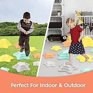 Balance Stepping Stones for Kids 11pcs Anti-skidding Stepping Stones Set Balance Blocks Indoor & Outdoor Kids Fitness Equipment Promotes Balance Coordination & Strength(Star)