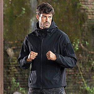 FREE SOLDIER Men's Outdoor Waterproof Soft Shell Hooded Military Tactical Jacket (Black X-Large/US)