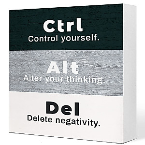 CTRL+ALT+DEL Black and White Wooden Sign Desk Decor,Inspirational Wood Block Sign Desk Decorations for Home Bedroom Office Workplace Desk Shelf Table Decor