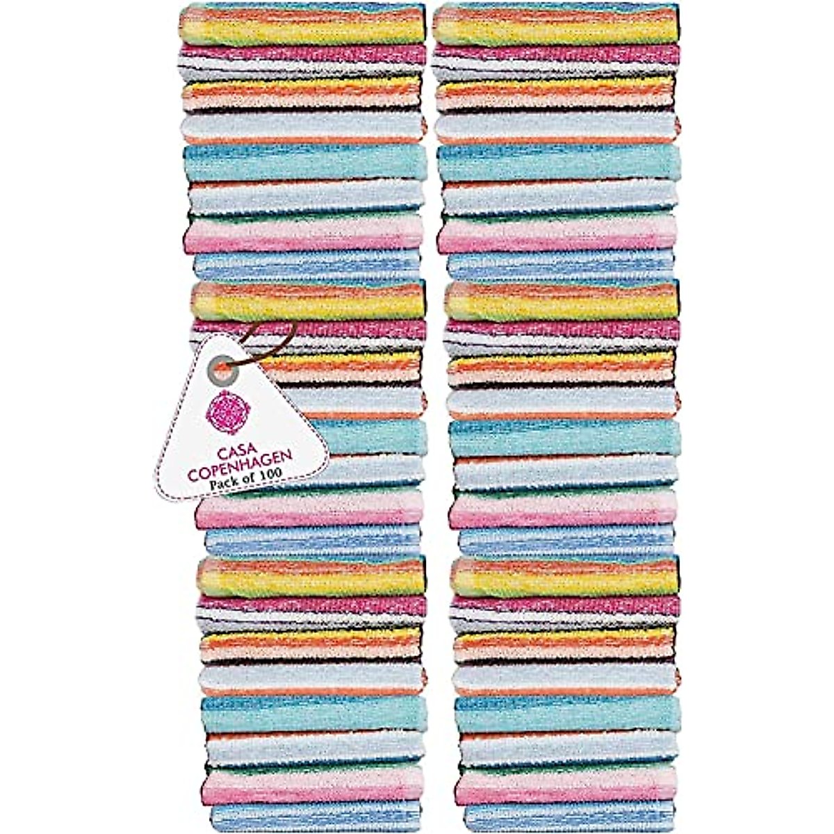 CASA COPENHAGEN - Basics 100 Piece Pack Stripes Premium Wash Cloth Towels- in Assorted Colours