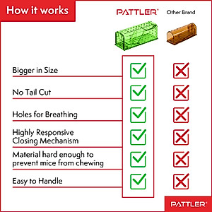PATTLER® | New Large Humane Mouse Trap for Indoor and Outdoor Home | Mechanical Reusable Live Mouse Traps Catch and Release Mice from Garden, Garage, Attic, Inn, Hotel | Green | Pack of 2
