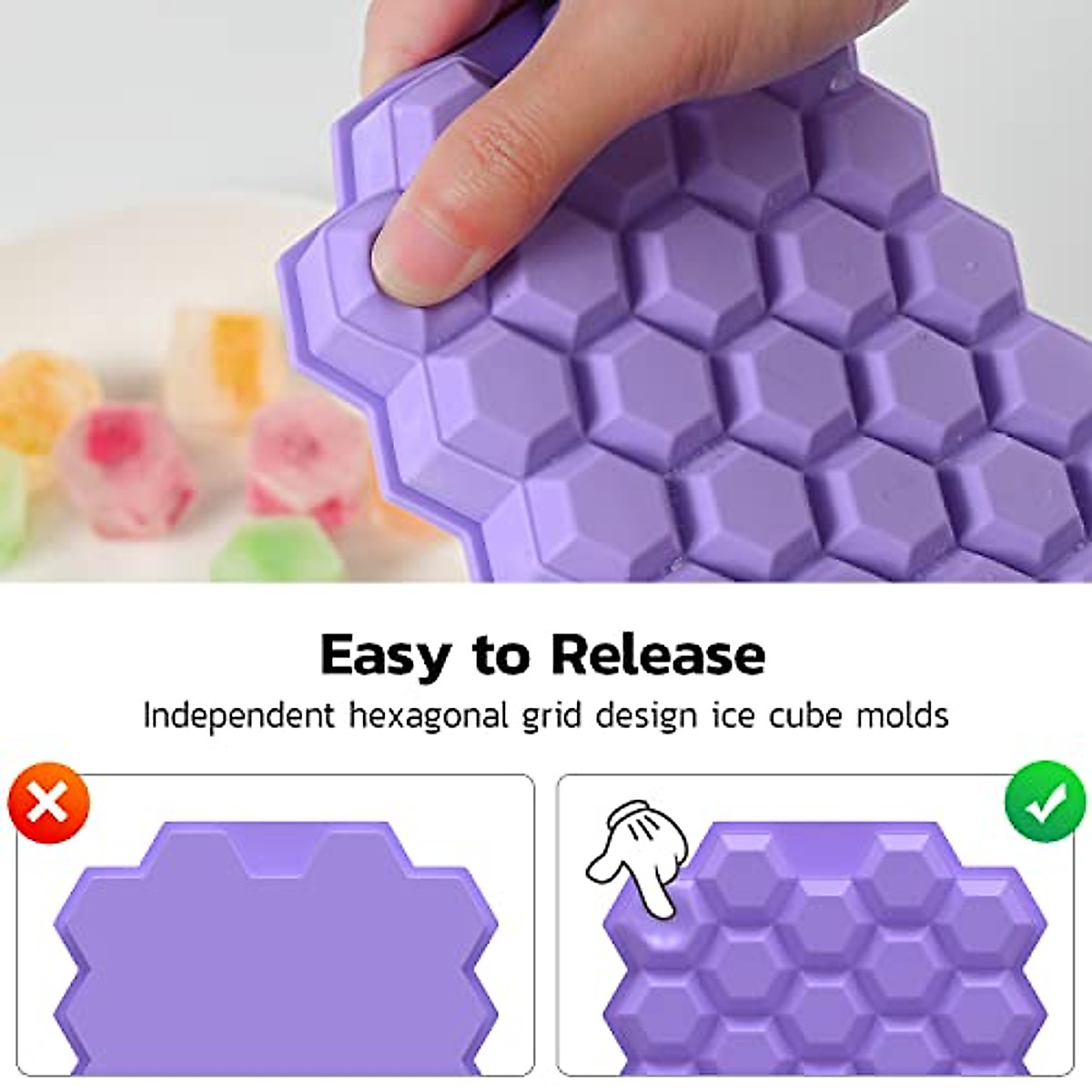 Upgrade Ice Cube Trays, 2 Pack Silicone Flexible Ice Cube Trays with Lid, 76 Cubes Ice Trays for Chilled Drinks, Whiskey & Cocktails, Stackable Flexible Safe Ice Cube Trays