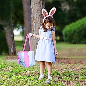 Poptrend Easter Basket Bags,Bunny Easter Bucket，Easter Eggs/Gift Baskets for Kids,Bunny Tote Bag Bucket for Easter Eggs,Toys, Candy,Gifts (Pink)