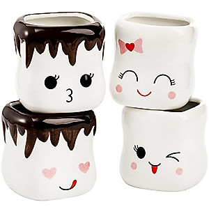 Hedume 4 Pack Ceramic Hot Chocolate Mugs, Cute Coffee Mug Set, Couple Matching Mugs, Anniversary Christmas Wedding Valentine's Day Gift