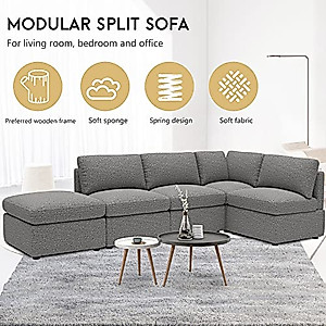 PayLessHere L shaped Sofa Couch Convertible Sofa 4-Seat Sofa Modular Sectional Sofa Couch for Living Room Bedroom Office,Gray