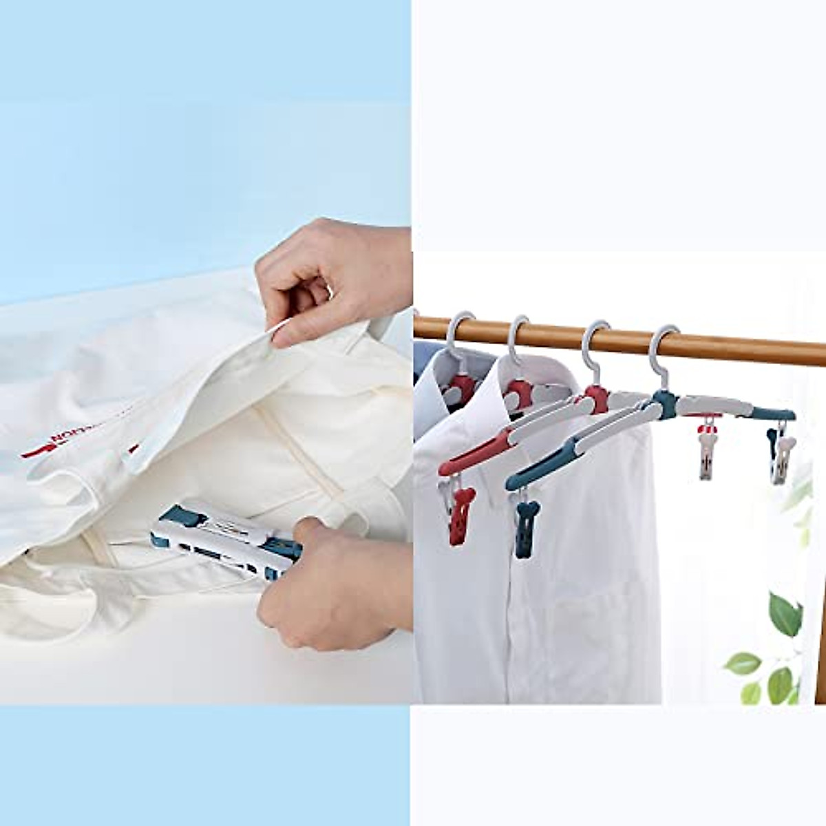 5Pcs Foldable Travel Hangers with 10Pcs Clips Portable Folding Clothes Hangers Travel Accessories Foldable Clothes Drying Rack Hangers Space-Saving Travel & Home Plastic Clothes Hangers