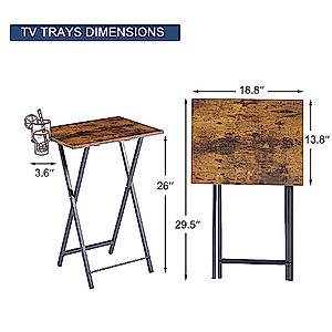 VECELO TV Tray for Eating Set of 2, Portable Dinner/Snack Table with Cup Holder for Couch, Living Room and Small Space, Brown