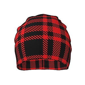 Beanie Hat for Men Women, Soft Cool Winter Warm Thermal Trendy for Tartan Plaid Red Cap for Cold Weather Hiking Running Skiing Outdoor Indoor Sports