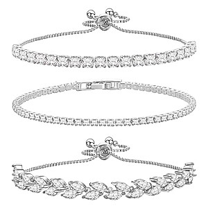 14K Silver Plated Tennis Bracelet Cubic Zirconia Classic Bracelet Silver Bracelets for Women Girls (GSZH-001)