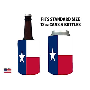Texas Flag Collapsible Beer Can Bottle Beverage Cooler Sleeves 2 Pack Gift Set