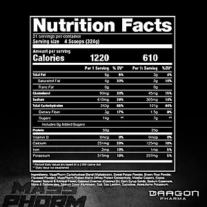 DRAGON PHARMA Mass Phorm, Ultimate Mass Gain Catalyst, 50g Protein Matrix, 200g of Complex Carbohydrates, Over 1,000 Calories Per Serving (20 Servings, Vanilla Milkshake)