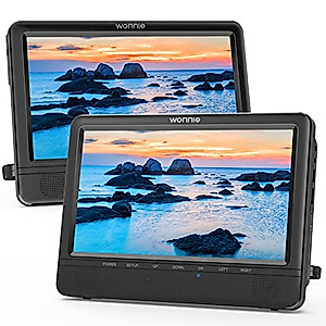 WONNIE 10.5'' Car DVD Player Dual Portable DVD Players for Headrest with 5 Hours Rechargeable Battery, Two Mounting Brackets, Support USB/SD/Sync TV,Last Memory, AV Out & in ( 1 Player+1 Monitor )