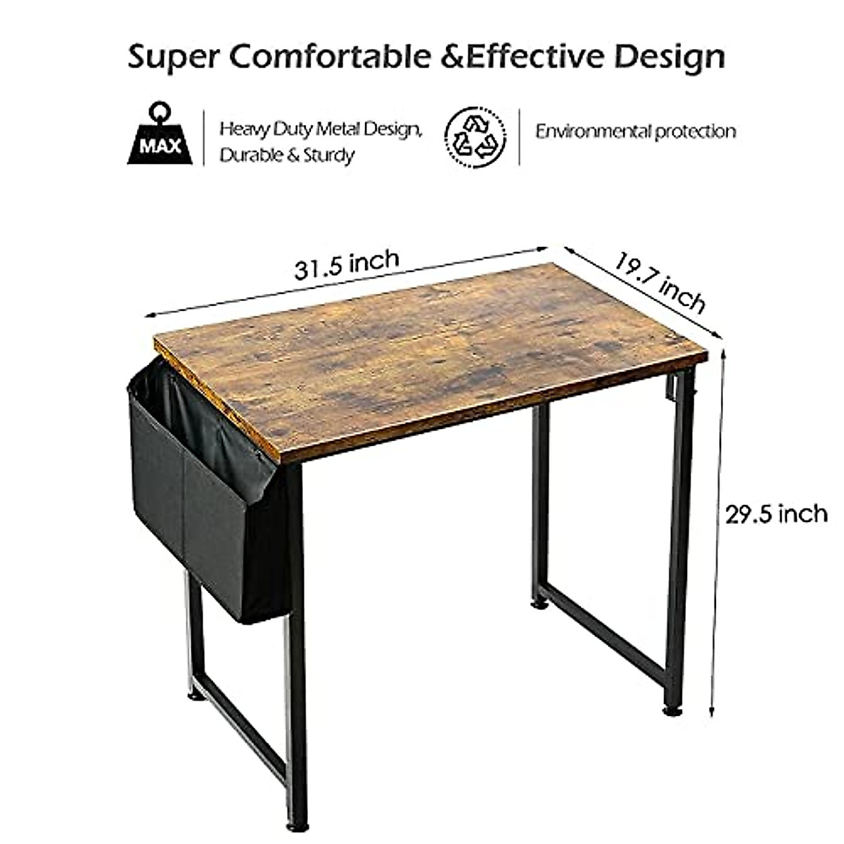 Small Desk for Small Spaces - Student Kids Study Writing Computer Table for Home Office Bedroom School Work PC Workstation,Rustic 30 31 Inch