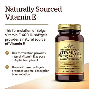 Solgar Vitamin E 268 mg (400 IU), 360 Alpha Softgels - Natural Antioxidant, Skin & Immune System Support - Naturally-Sourced Vitamin E - Gluten Free, Dairy Free - 360 Servings