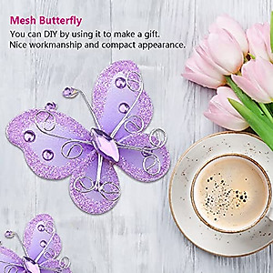 Yosoo Health Gear Purple Wire Butterflies, Mesh Butterfly Sheer, 24Pcs Sheer Mesh Wire Glitter Butterfly Wedding Party Clothing Decoration DIY Supplies for Decorating(Purple)