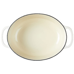 Lodge 7 Quart Enameled Cast Iron Oval Dutch Oven with Lid – Dual Handles – Oven Safe up to 500° F or on Stovetop - Use to Marinate, Cook, Bake, Refrigerate and Serve – Oyster White