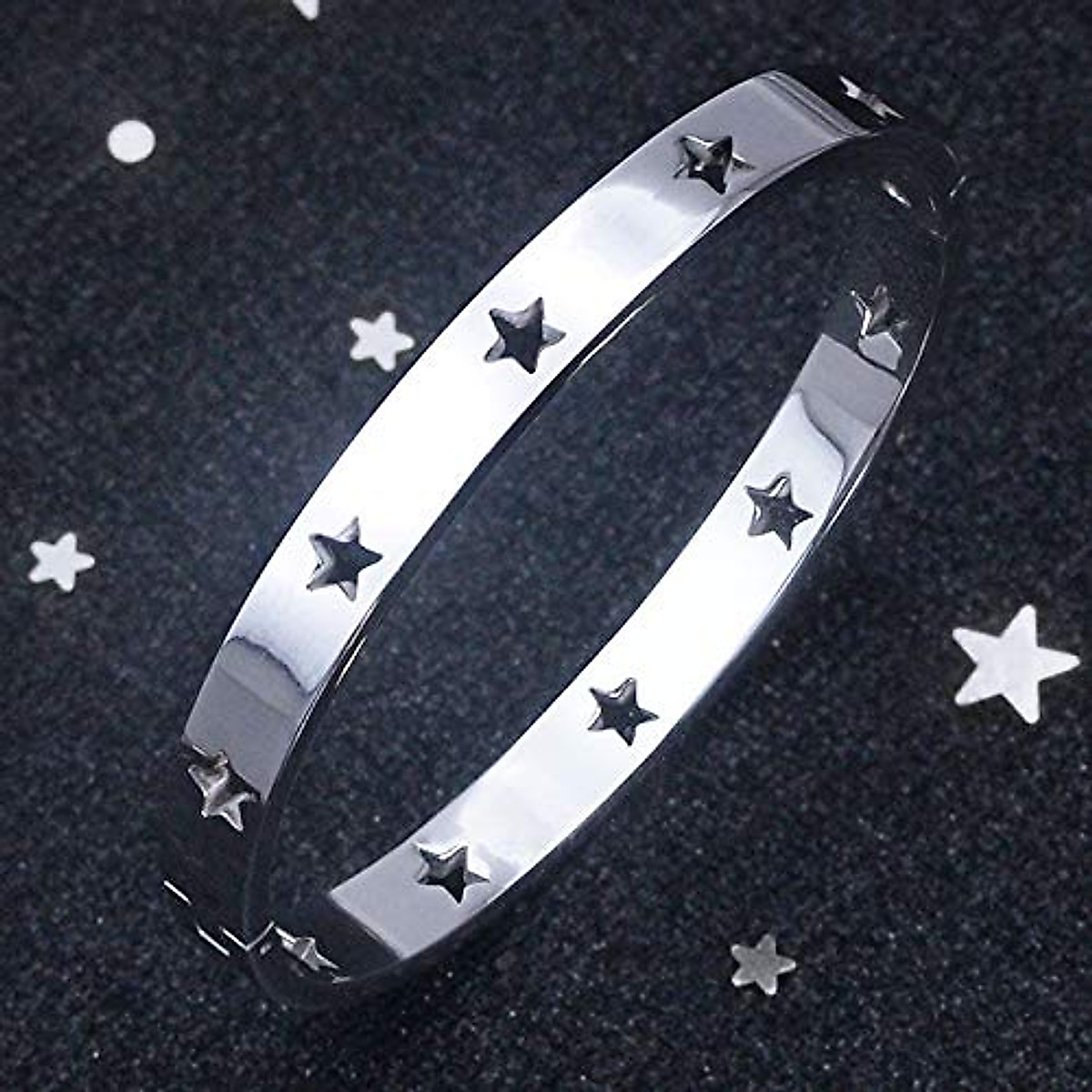 2 Pcs Stainless Steel Star Buckle Bracelet Bangle Polished Bracelet Open Clasp Classical with Stainless Steel for Men's Women Couples