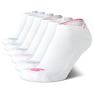 New Balance Women's Athletic Socks - Cushion Low Cut Ankle Socks (6 Pack), Size 4-10, White Assorted