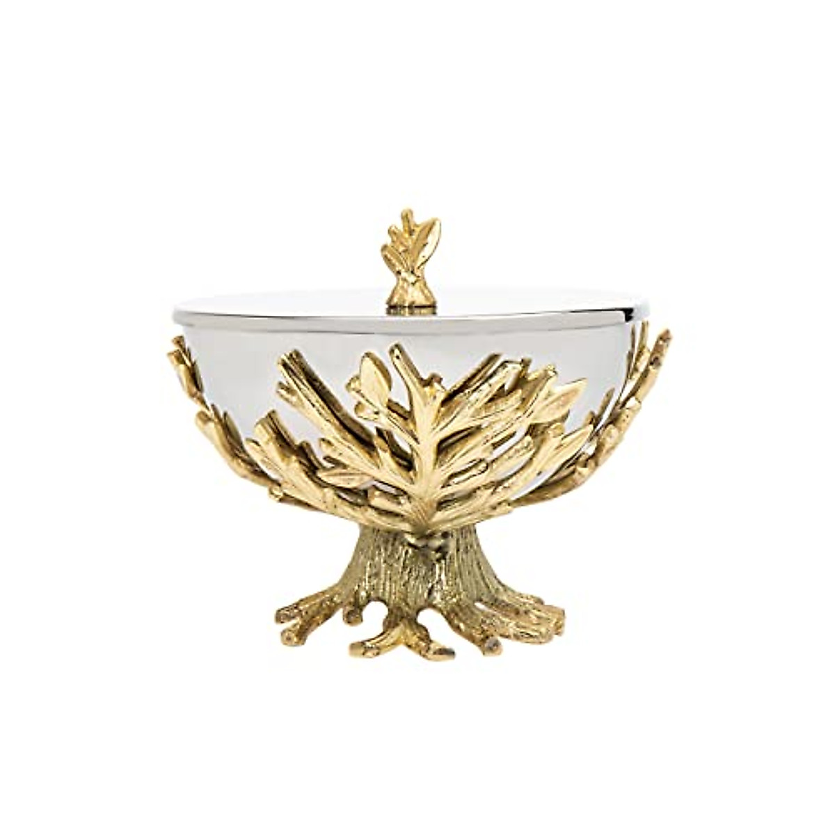 Godinger Decorative Serving Bowl Centerpiece Serveware Golden Branch Metal with Lid - 6.5 Inches
