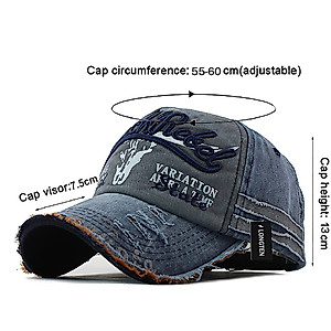 LONGTEN Vintage Baseball Cap Denim Cotton Frayed Edge Sunhat Adjustable Unisex