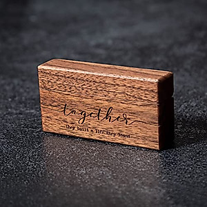 MUUJEE Together Double Ring Box - Engraved Slim Wooden Ring Case Box for Wedding Ceremony Engagement Proposal Ring Bearer Box - Anniversary Birthday Gift Ideas