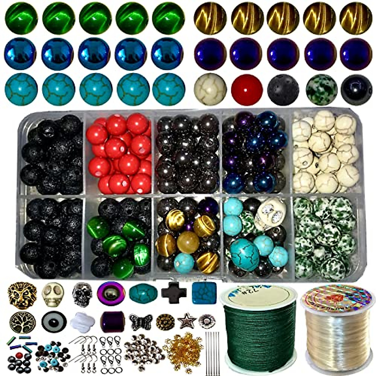 GUTELOWE Beads for Jewelry Making Kit Adults Girls. 200+PCS 8mm Natural Stone Beads for Bracelet Making Kit for Girls Adults. 8mm Gemstone Beads Kit, Adult Bracelets Beading Kits, Jewelry DIY.
