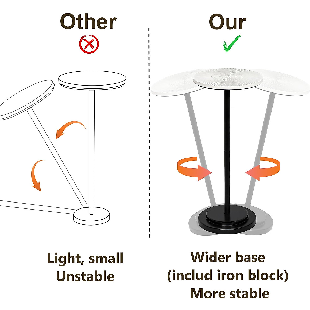 COVLON Drink Table, Carved Table Top Martini Table, Small Side Table, Weighted Base Pedestal Table for Living Room, Bedroom, Modern, White and Black