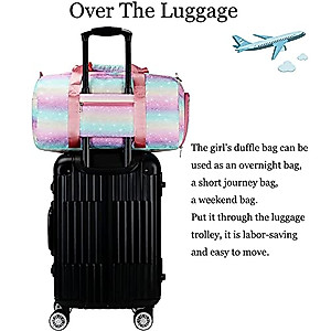 Dance Bag Girls Gymnastics Bag Kids Overnight Duffle Bag Unicorn Gym Sports Ballet Bag with Shoe Compartments, Kids Travel Weekender Sleepover Carry On Bag