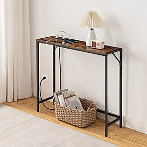 MAHANCRIS Console Table with Power Station, 30.1” Entryway Table, Behind Sofa Table, Industrial Style, Outlets and USB Ports, Sturdy, for Living Room, Entryway, Foyer, Corridor, Rustic Brown CTHR76E01