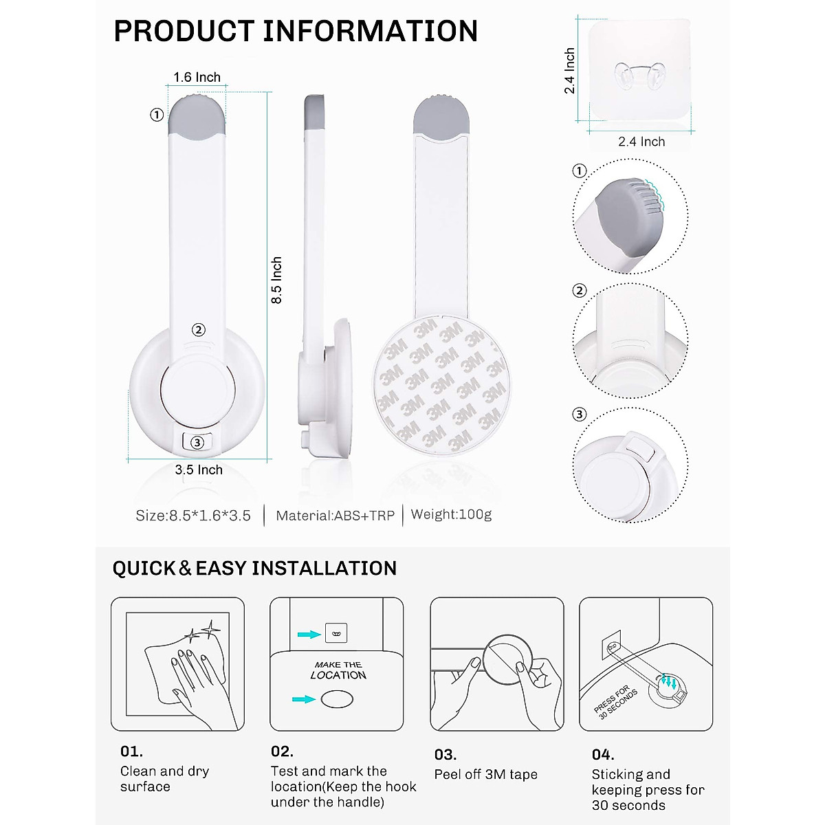 Toilet Lock Child Safety，Baby Proof Toilet Seat Lock with Extra Pallet,Fit for Most Toilet Lid，No Tools Installation