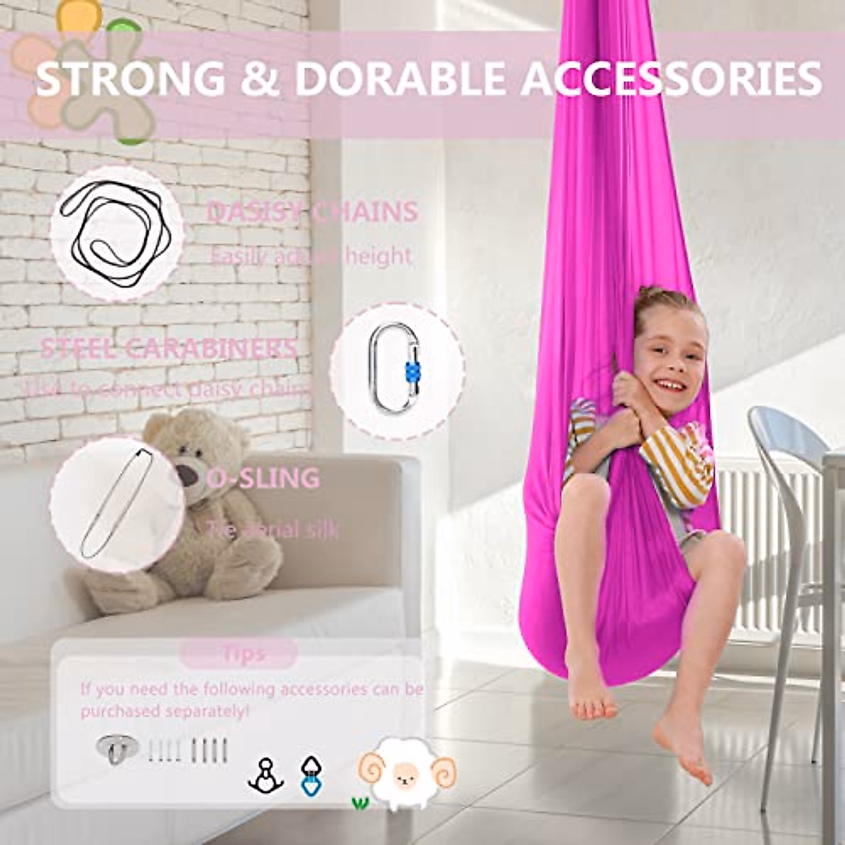 Sensory Swing Therapy Swing for Kids with Special Needs Cuddle Swing Indoor Outdoor Kids Swing, Adjustable Hammock Strap Accessories for Children with Autism, ADHD and Sensory Processing Disorders