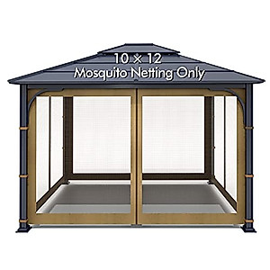 Gazebo Universal Replacement Mosquito Netting - Wonwon Outdoor Gazebo Canopy 4-Panel Screen Walls with Zipper for 10' x 12' Gazebo (Mosquito Net Only) (Khaki)