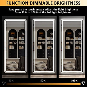 Hasipu LED Door Mirror Full Length, 44.1" x 15.8" Lighted Over The Door Hanging, Full Body Wall Mounted, Light Up Long Dressing, Round Black