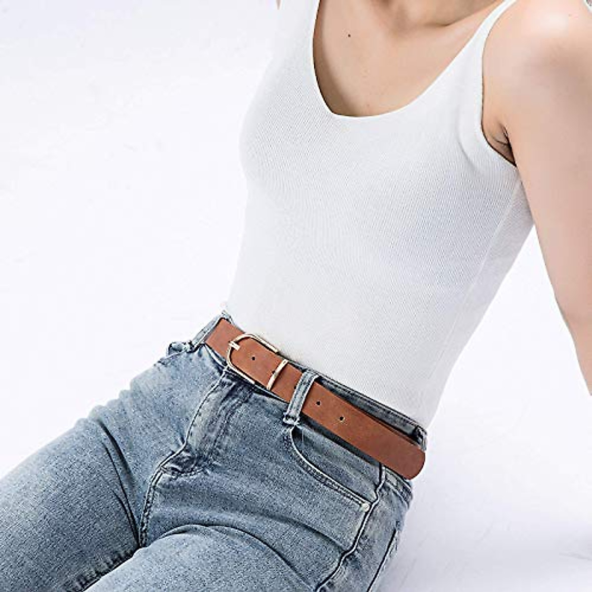 Earnda 2 Pack Brown Belt Women's Chic Faux Leather Waist Belt for Jeans Black&Brown Small