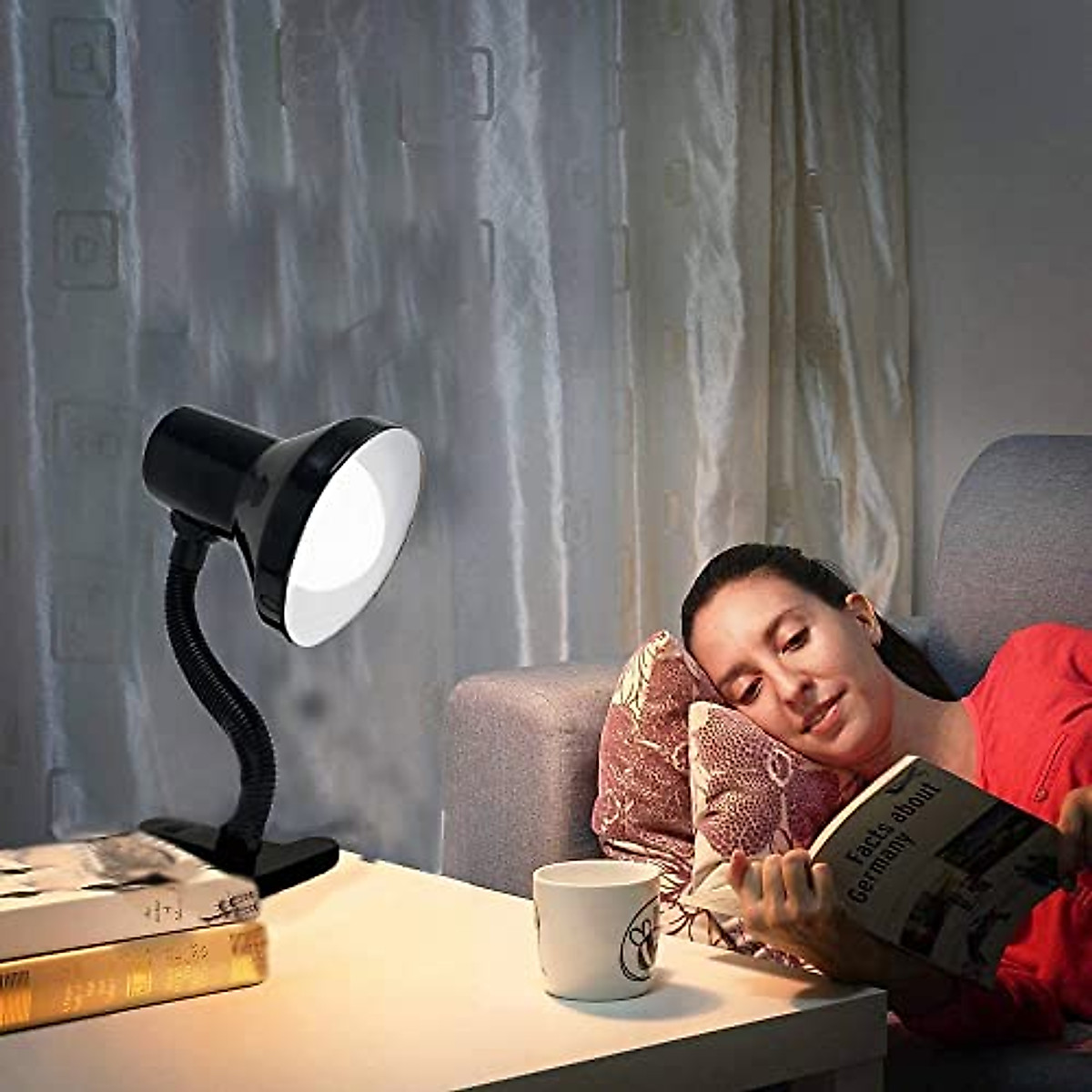 Xtricity Clip on Light with Clamp Base and Adjustable Gooseneck Desk lamp, Clip lamp for Bed 6W A19 LED Bulb Included, 120 Volt, Convenient On/Off Switch, 10.25 Inches Tall (26cm), Black Finish