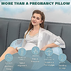 Busarilar Pregnancy Pillows Cooling for Sleeping, Maternity Pillow, Pregnancy Body Pillow Support for Back, Legs, Belly, HIPS of Pregnant Women, Detachable and Adjustable (Blue, Large)
