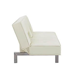 Astrid Futon Sofa Bed Faux Leather Futon Couch Modern Convertible Folding Sofa/Bed Couch with Chrome Legs Reclining Mini Coach Leather Futons Small Couch for Bedroom Living Rooms, Office - Cream