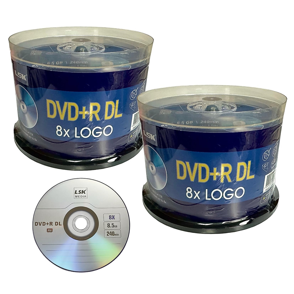 DVD+R DL Double Layer Logo 8X 8.5GB 240min Video – LSK Media Logo Top, 100 Discs, 2-Pack, 50 Pack in Spindle | Blank DVDs for Burning Video | DVD Discs Blank | Recordable DVDs