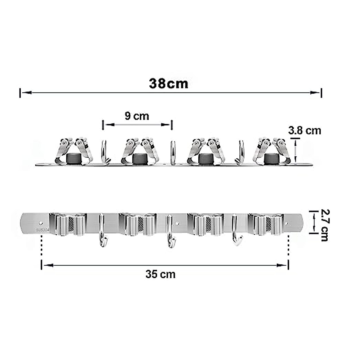 Bosszi Mop and Broom Holder, 3 Positions 4 Hooks Heavy Duty Hanger Wall Mounted Stainless Steel Organizer for Holders, Home Laundry Bathroom, Garage Storage System Utility Tools Rack Storage, Grey
