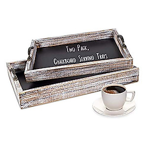 Serving Trays – Rustic Nesting Serving Trays with Chalkboard Surface and Decorative Handles – Charcuterie Tray for Coffee Table – Set of 2 Stackable Wood Serving Trays – Vintage Design