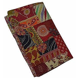 Maviss Homes Beautiful Indian Traditional Patchwork Super Soft Cotton Double Kantha Quilt | Throw Blanket Bedspreads | Cozy Blanket Quilt | Easy Machine Washable and Dryable; Multicolour