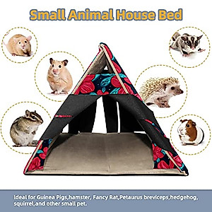 Y-DSIWX Guinea Pig House Bed, Rabbit Large Hideout, Small Animals Nest Hamster Cage Habitats Tropical Red Floral Flower