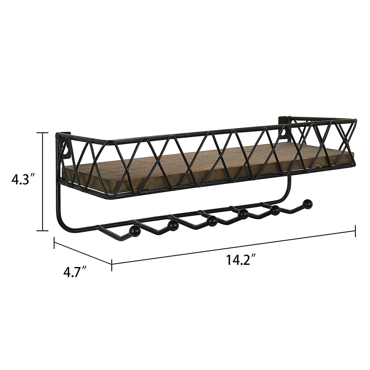 ANRXNCY Decorative Key and Mail Holder for Wall, Wall Mounted Entryway Floating Shelf with 5 Key Hooks, Decorative Metal Wire Mesh Key Holder with Shelf for Wall, Entryway, Bathroom, Office