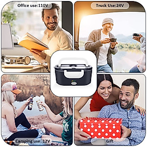 Yoorbee Electric Lunch Box Food Heater, 60W Heated Lunch Boxes for Adults,Durable 3-In-1 Portable Food Warmer for Car& Home/Office,Leak-proof,with Fork&Spoon,Carry Bag
